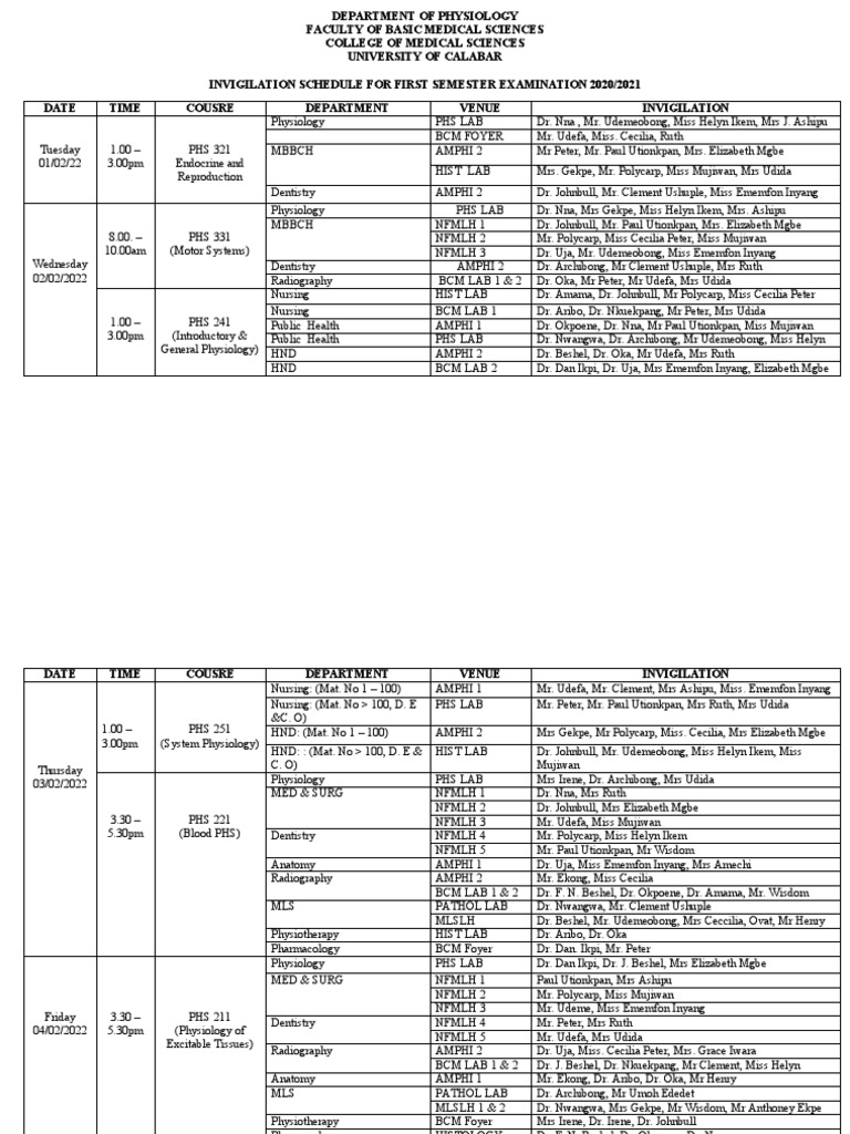 Invigilation Time Table 2022 | PDF | Medical Specialties | Public Services
