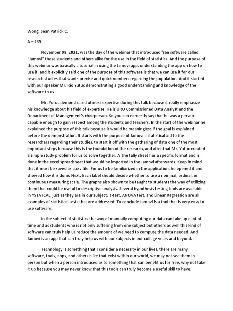 Jamovi Webinar Reflection | PDF | Statistics | Science