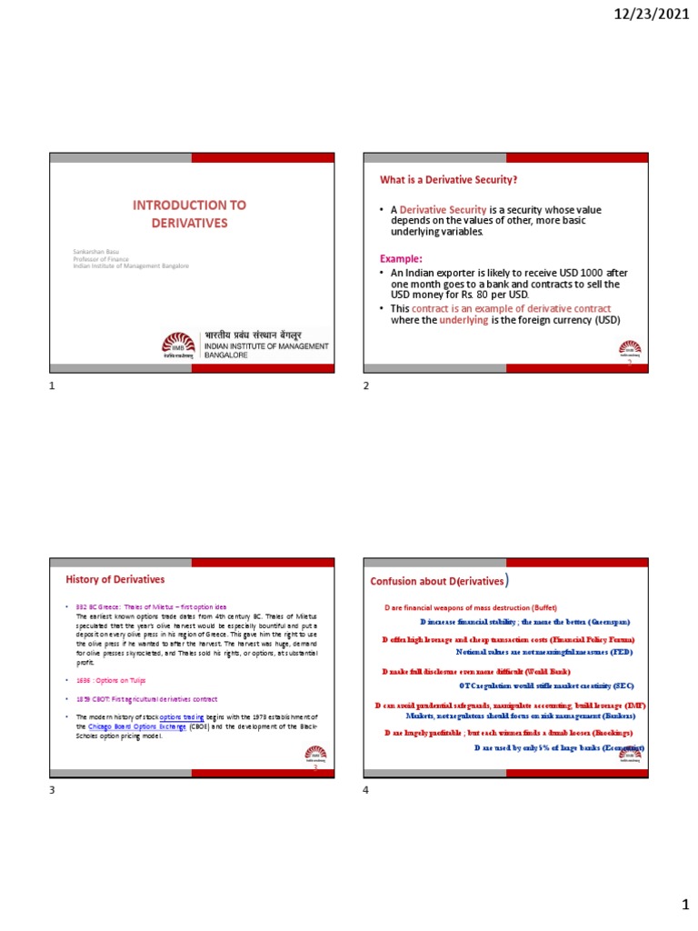 Introduction To Derivatives | PDF | Derivative (Finance) | Option (Finance)