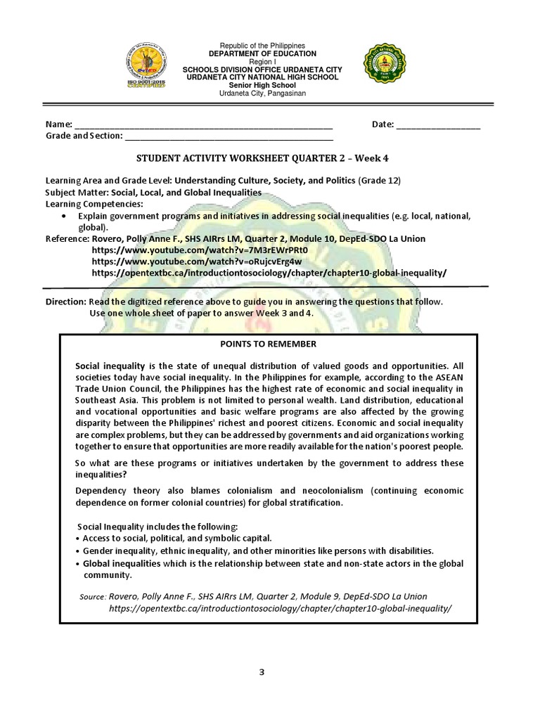 Ucsp As 2021 2022 Q2 - W4 | PDF | Poverty & Homelessness | Discrimination & Race Relations