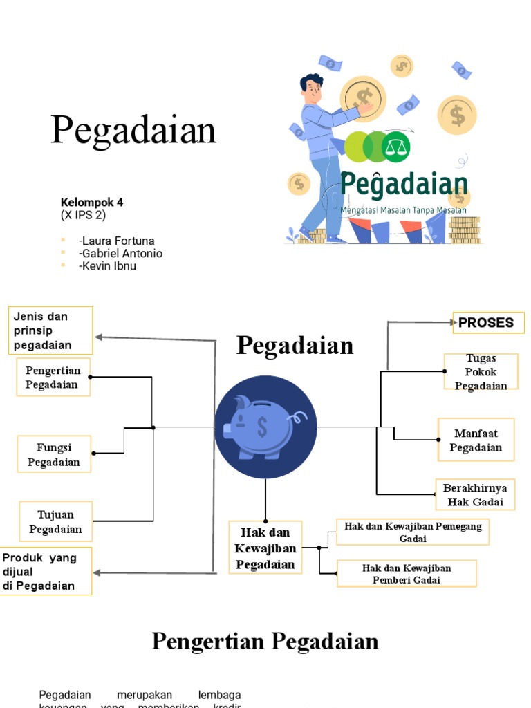 Tugas PPT EKONOMI. Kelas X IPS 2 (Kelompok 4) - Materi Pegadaian | PDF | Pengelolaan Keuangan & Uang