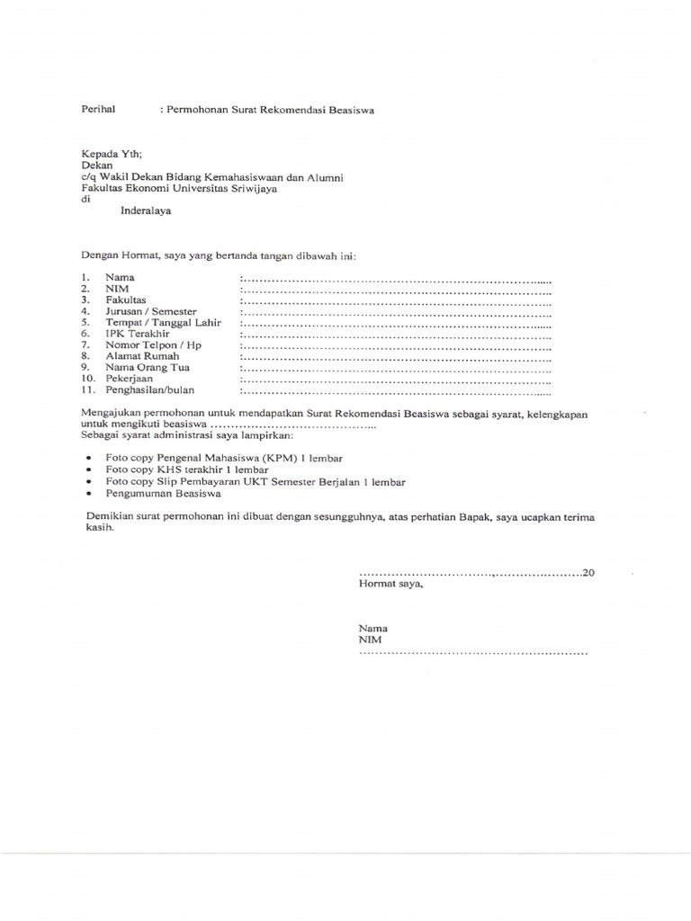 Form Surat Rekomendasi | PDF