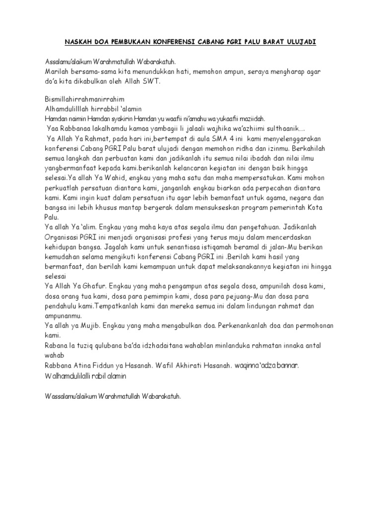 Doa Konferensi PGRI Cabang Palbarulujadi | PDF
