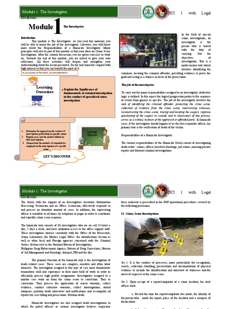 SCI 1 With Legal Medicine: Module 1: The Investigator | PDF | Crime ...