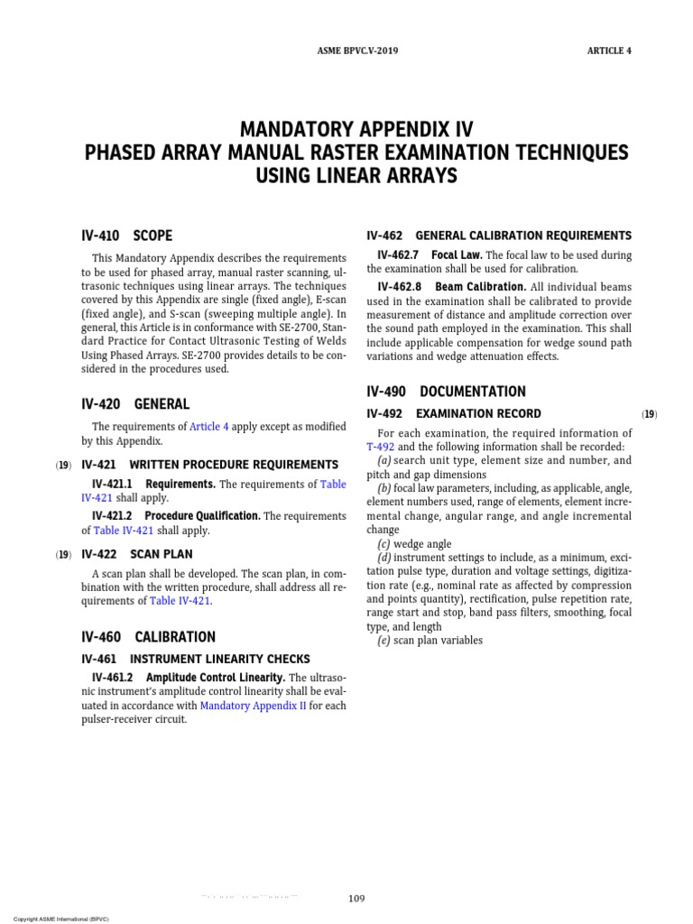 ASME Sec V ART 4 Ap 4 | PDF | Calibration | Aperture