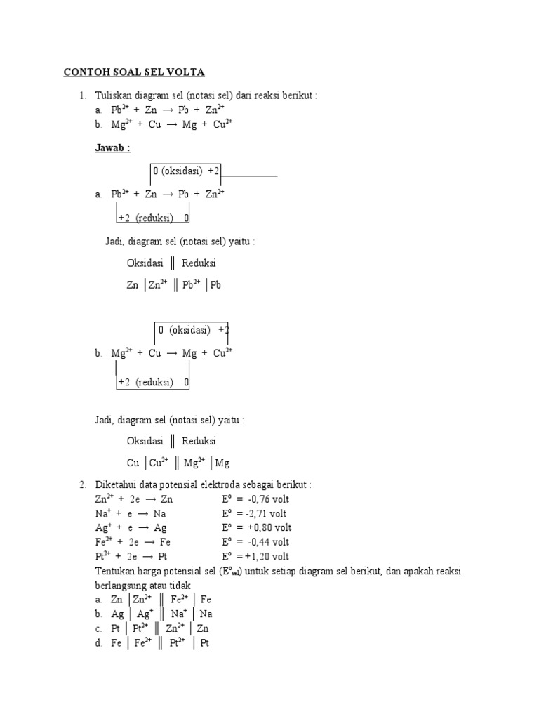 Contoh Soal Sel Volta Dan Sel Elektrolisis | PDF