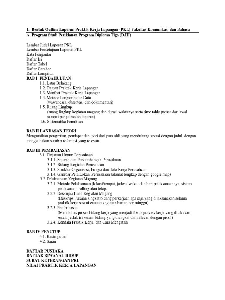 Outline Laporan PKL Magang Dan Riset Prodi Periklanan | PDF
