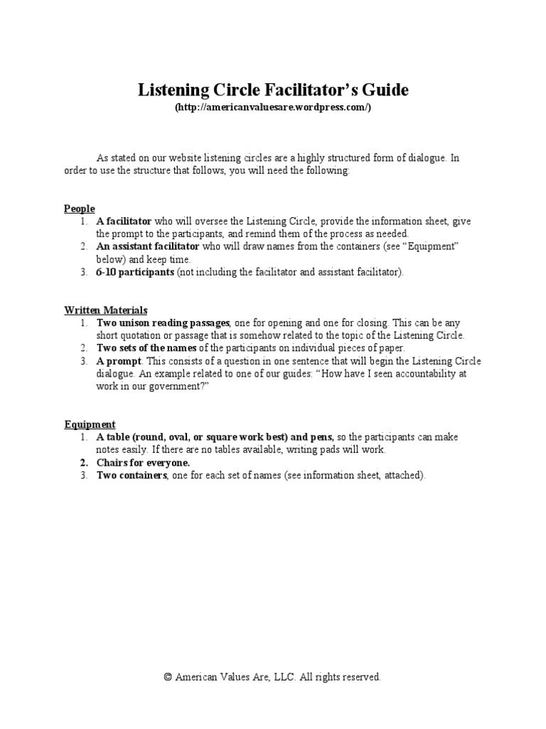 Listening Circle Facilitators Guide | PDF | Value (Ethics) | Thought