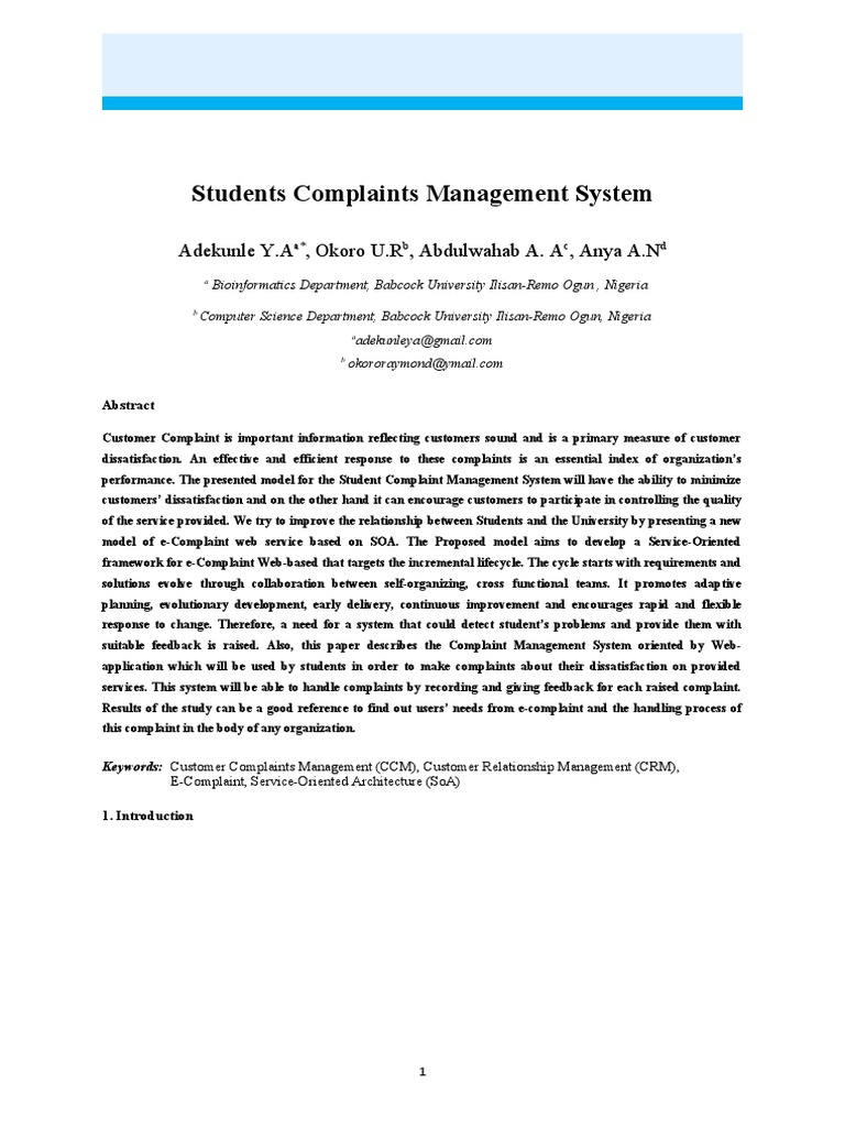Students Complaints Management System | Download Free PDF | System ...