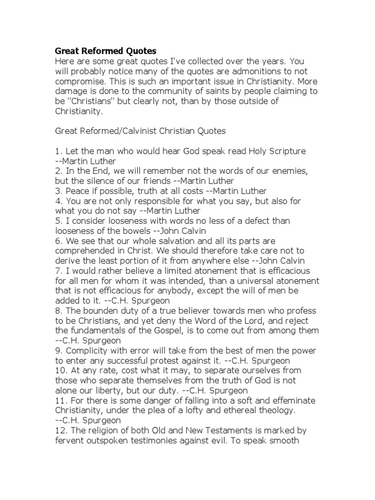 Great Reformed Quotes | PDF | Calvinism | Martin Luther