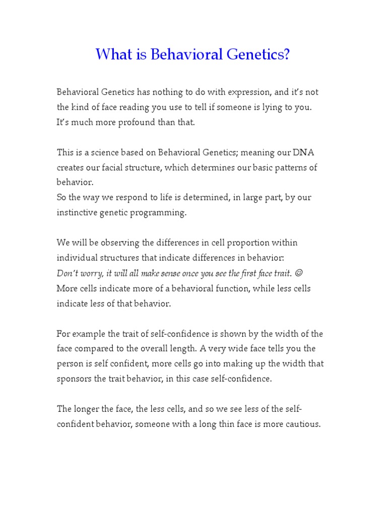 What Is Behavioral Genetics | PDF | Genetics | Face