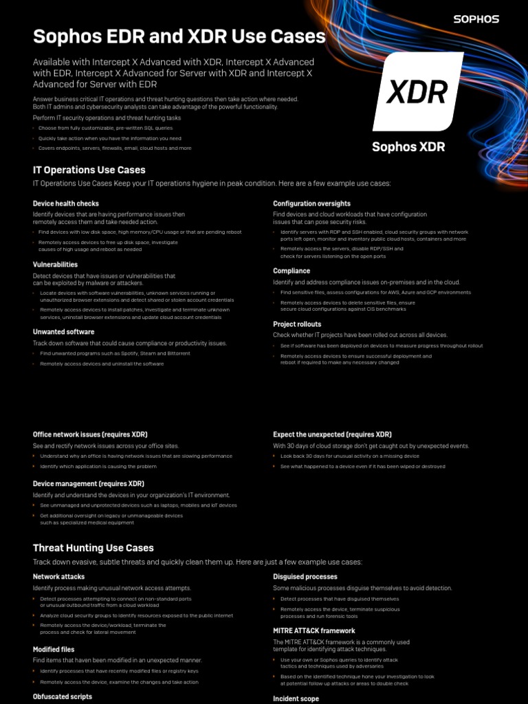 Sophos EDR and XDR Use Cases | PDF | Cloud Computing | Malware