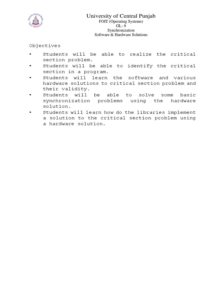 University of Central Punjab: FOIT (Operating Systems) GL-9 ...