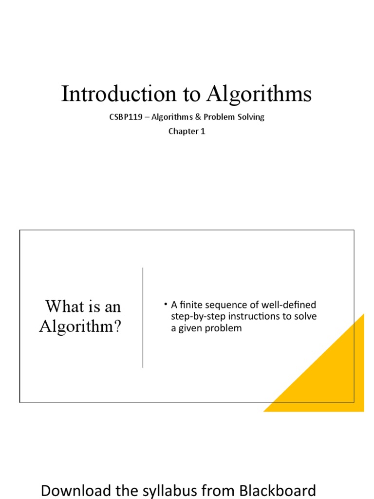 Introduction To Algorithms: CSBP119 - Algorithms & Problem Solving | PDF | Algorithms | Input/Output