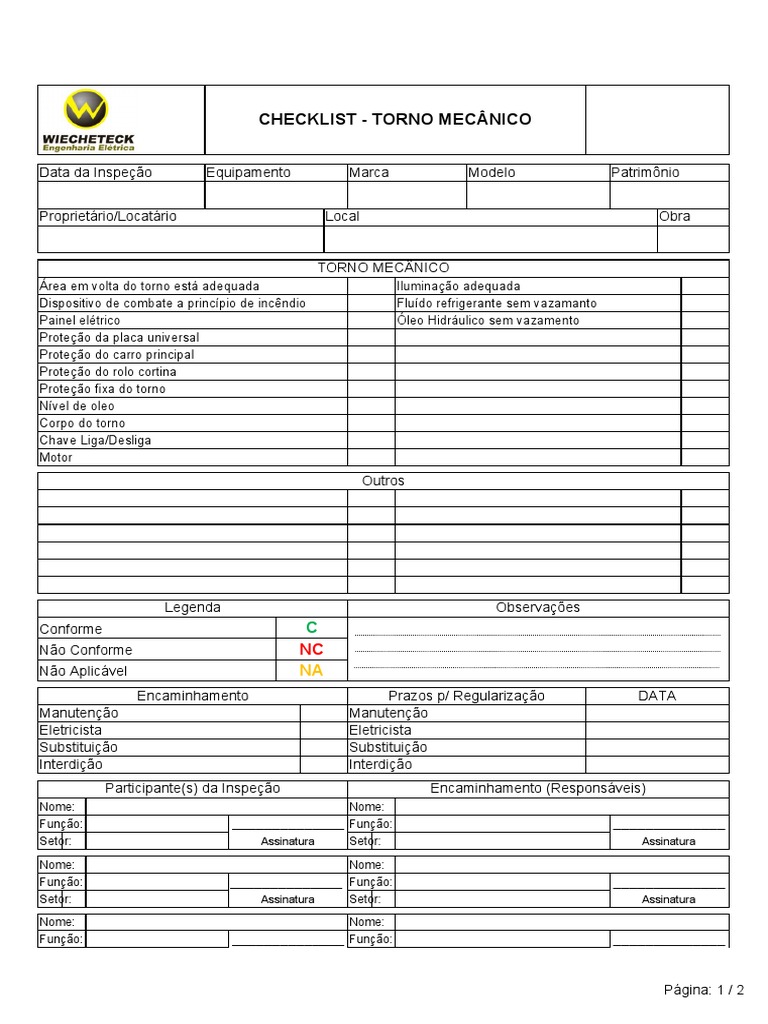 Check List Torno Mecânico | PDF