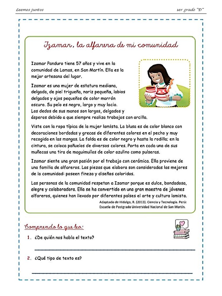 Izamar La Alfarera de Mi Comunidad - Leemos Juntos | PDF