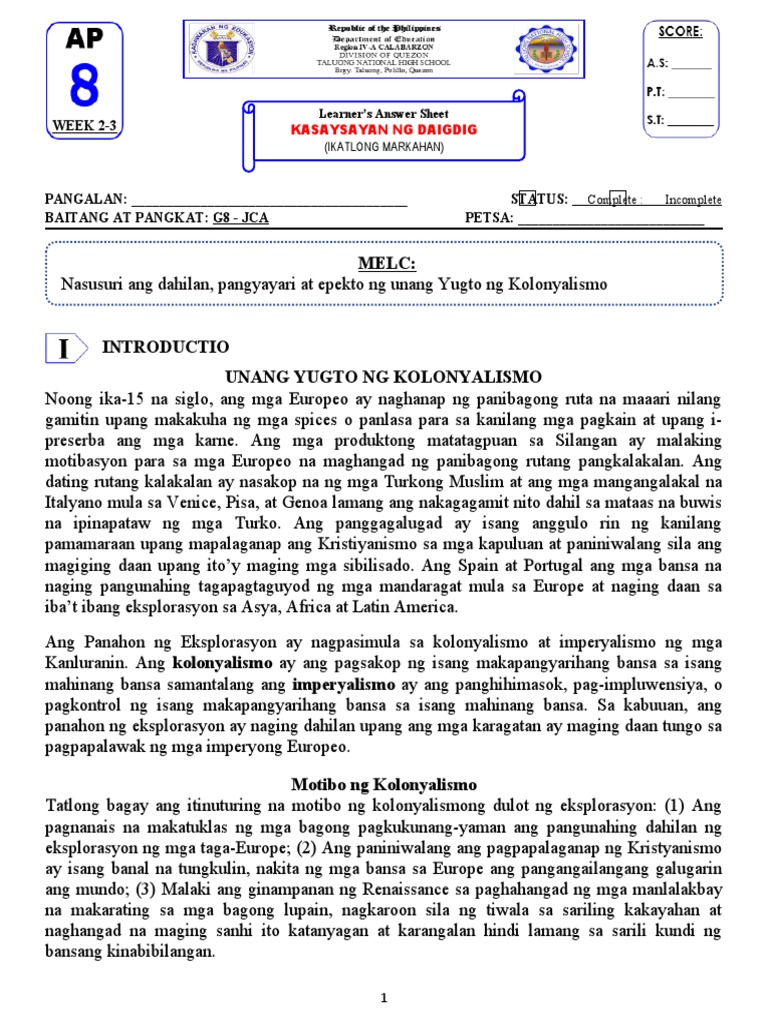 Q3 Ap8 Week 2-3 | PDF