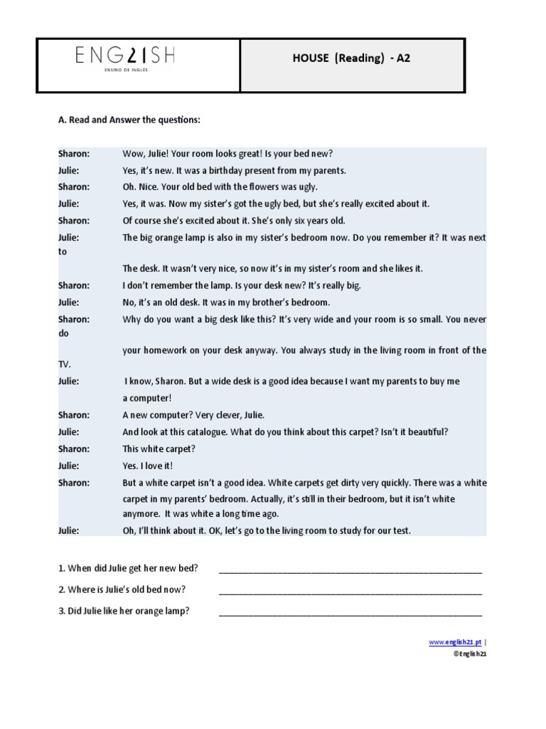 HOUSE (Reading) - A2: A. Read and Answer The Questions | PDF