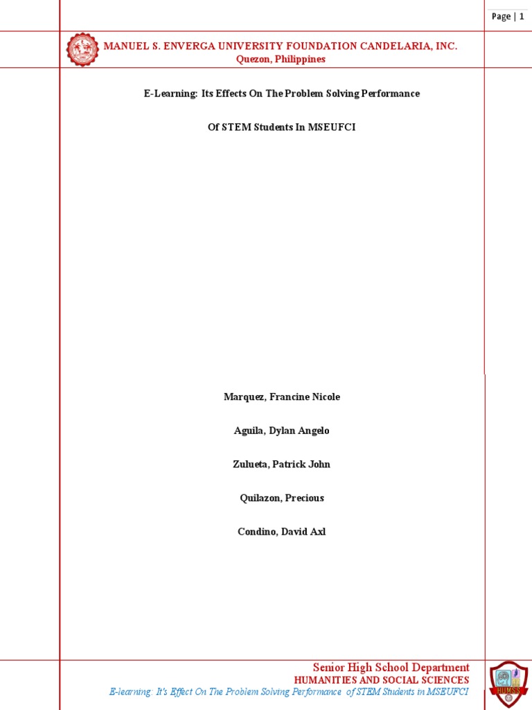 E-Learning: Its Effects On The Problem Solving Performance of STEM ...