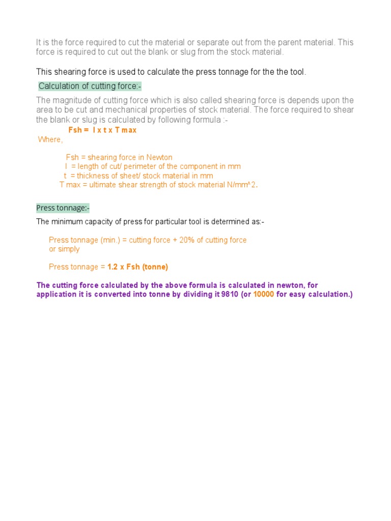 Cutting Force Calculation | PDF