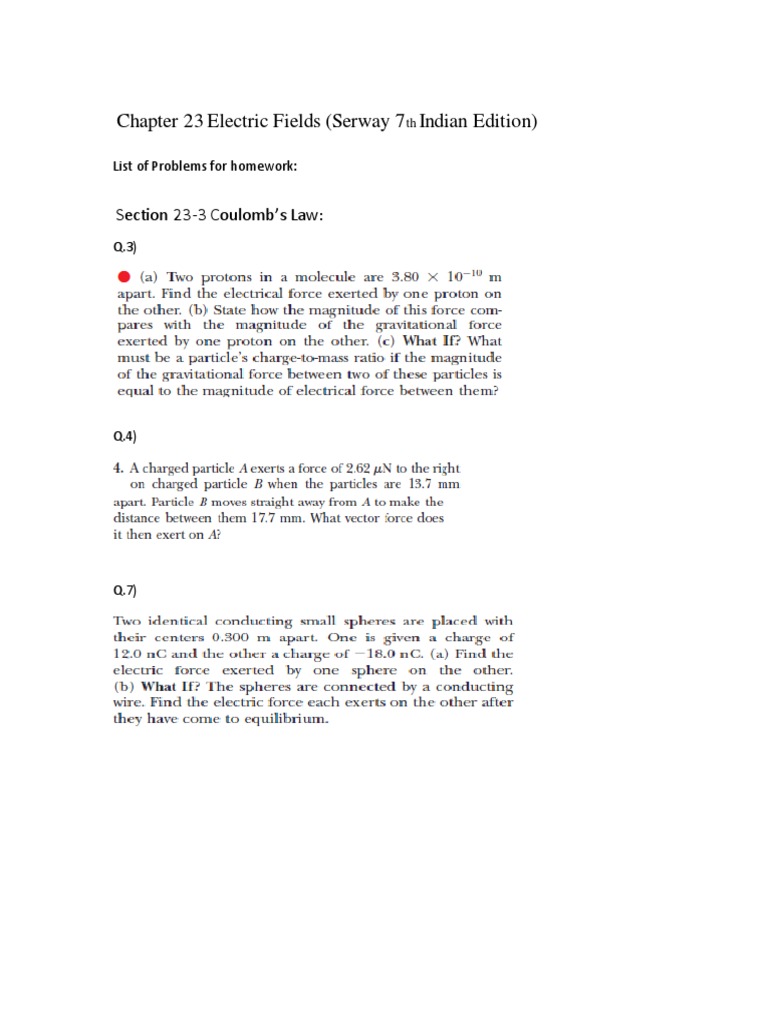 Chapter 23 Electric Field Problems | PDF