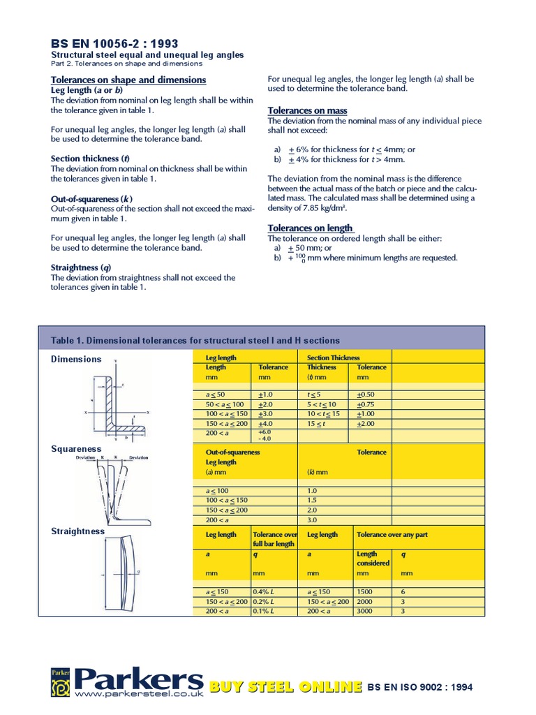 BS EN 10056-2 Angle | PDF | Engineering Tolerance | Structural Steel