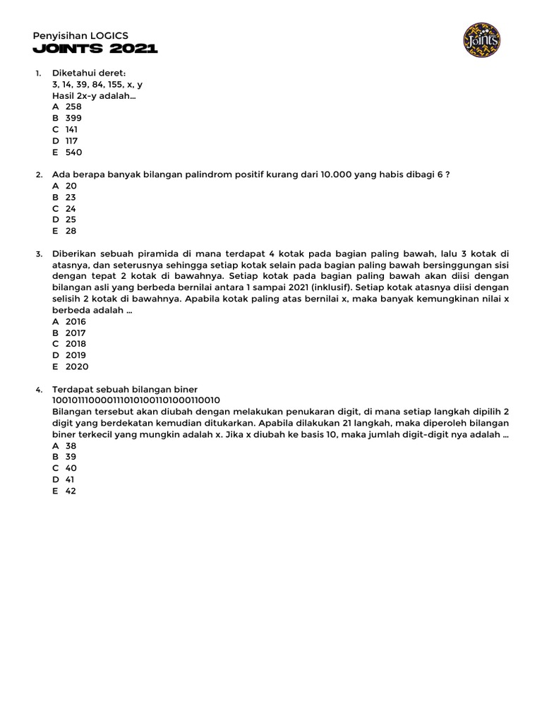 2021 Penyisihan LOGICS JOINTS | PDF