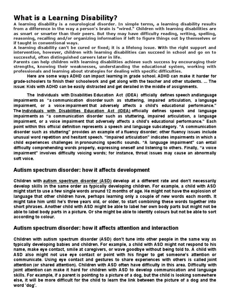 What Is A Learning Disability | PDF | Intellectual Disability ...