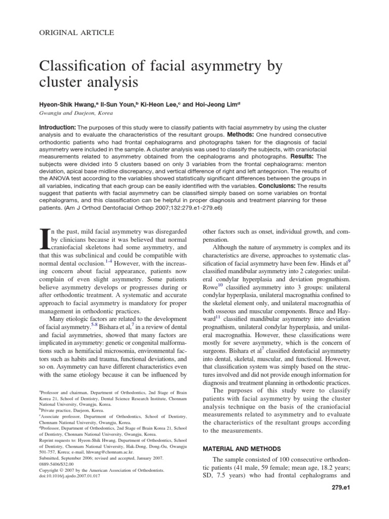 Classification of Facial Asymmetry by Cluster Analysis: Original ...