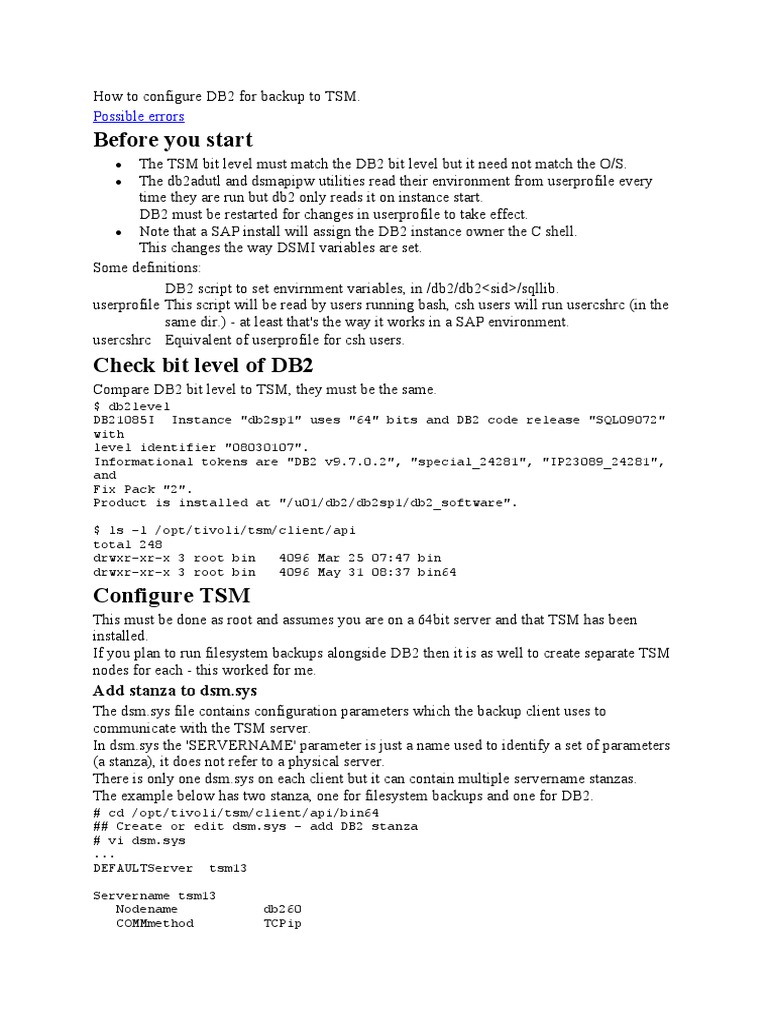 DB2 Backup To TSM | PDF | Databases | Backup