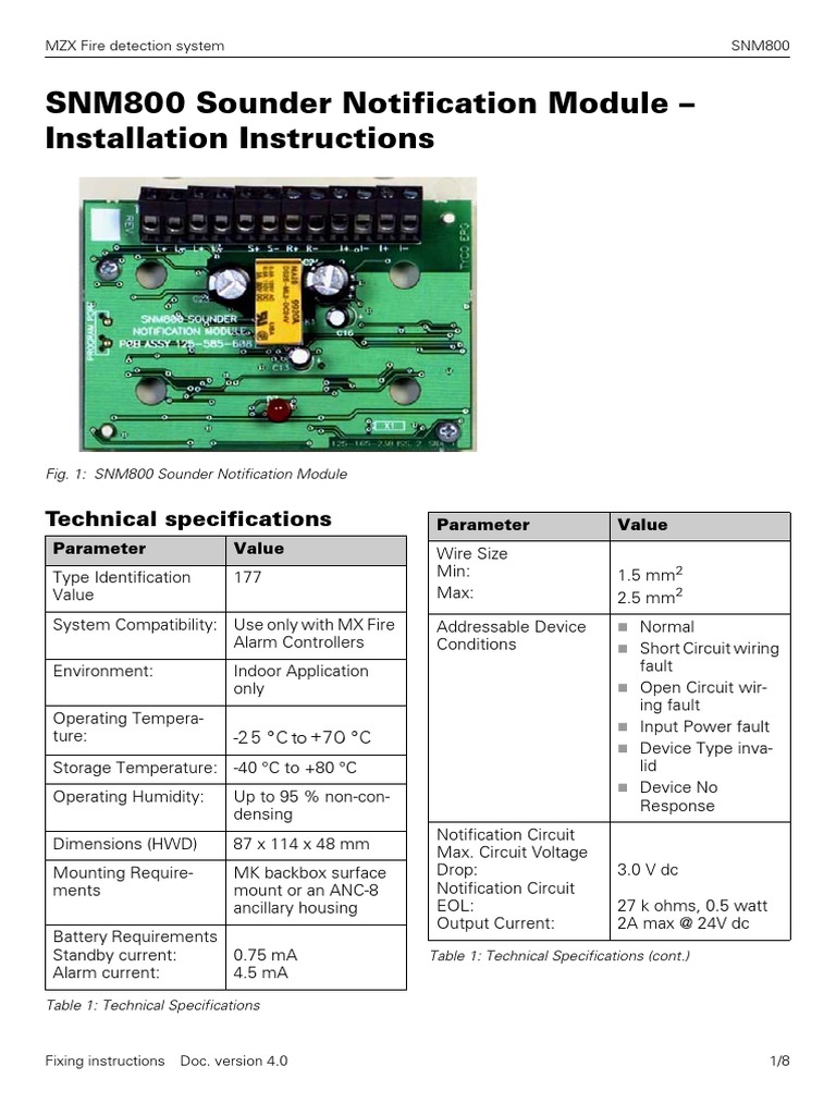 SNM800 Sounder Notification Module - Installation Instructions | PDF ...