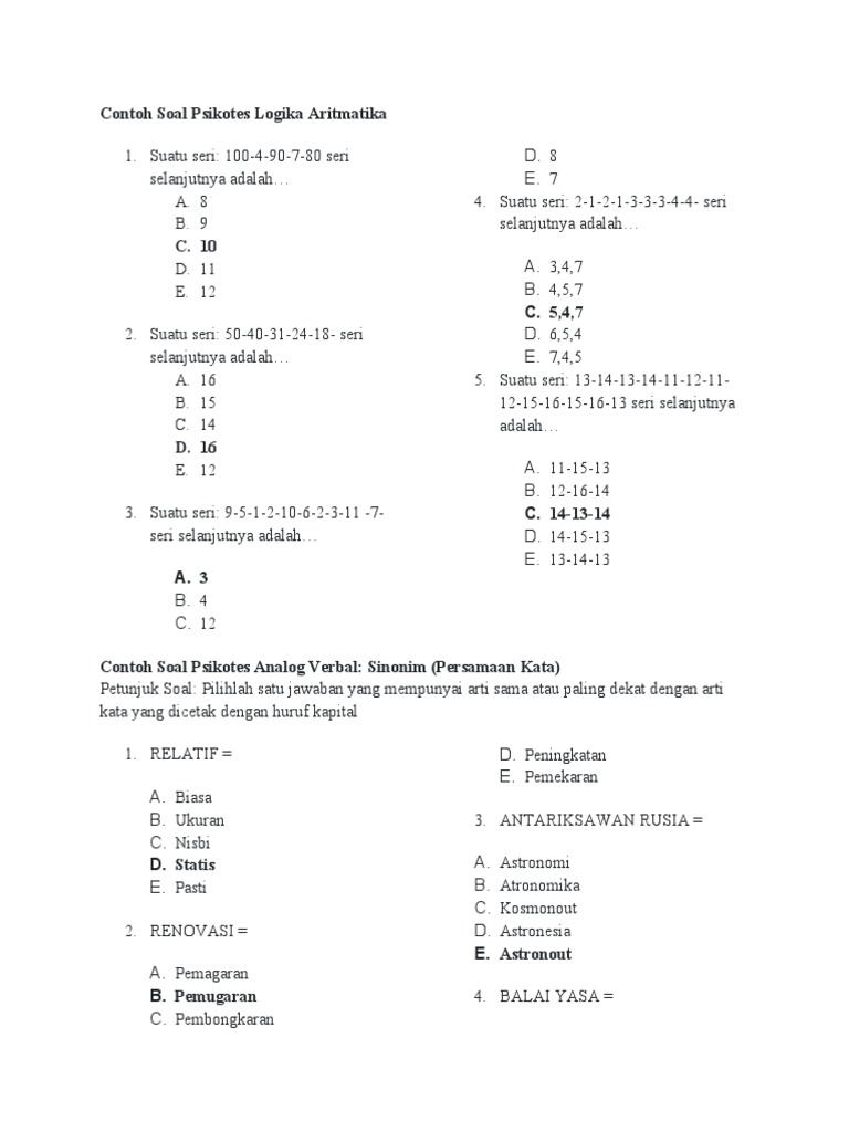 Contoh Soal Psikotes Logika Aritmatika Pdf