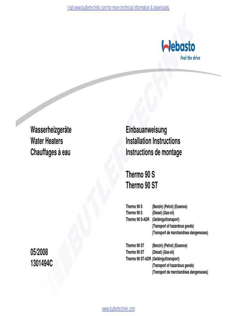 Webasto Heater Thermo 90, 90S & 90ST Installation Instructions 1 | PDF