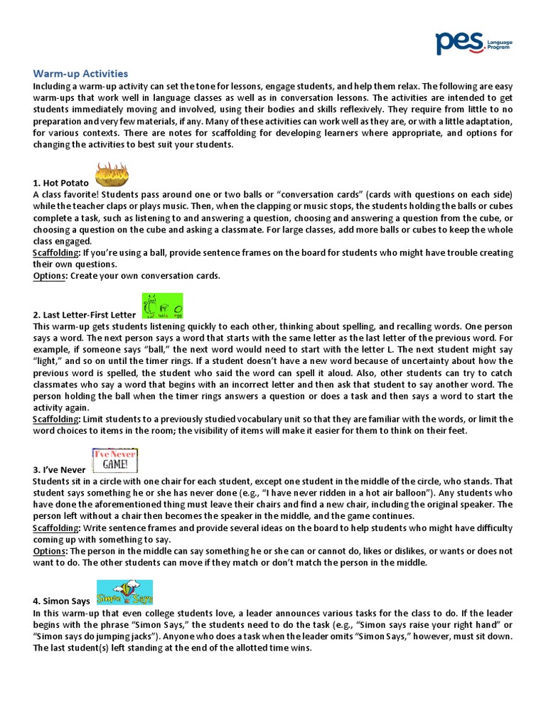 Warm-Up Activities | PDF | Adjective | Question