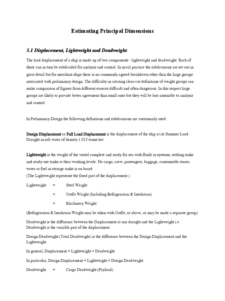 Estimating Principal Dimensions | PDF | Ships | Bending