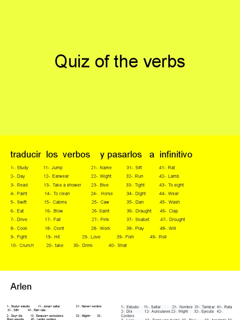 Quiz de verbos en infinitivo | PDF