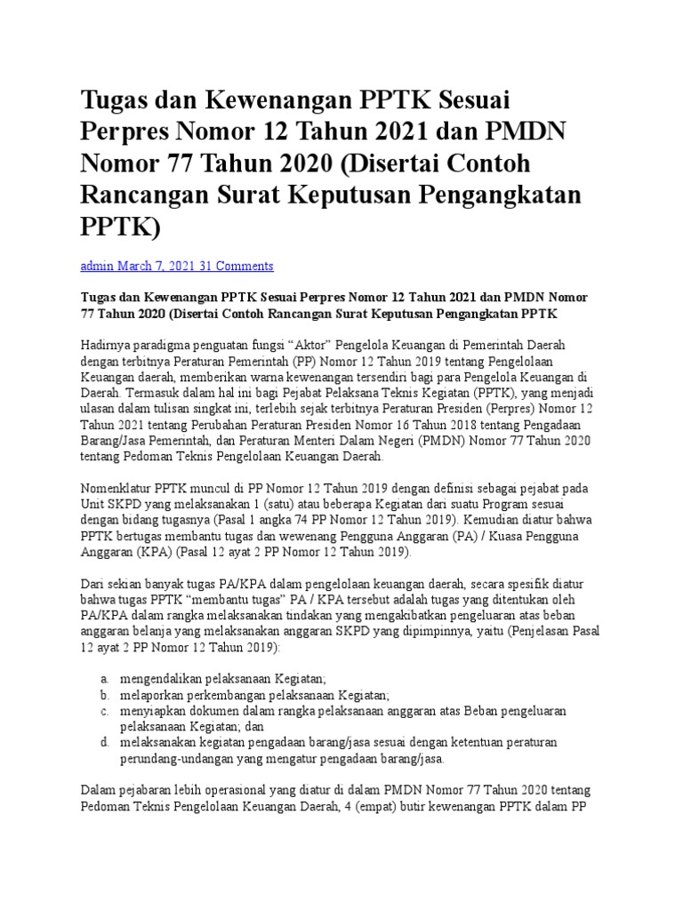 Tugas PPTK Perpres 2021 | PDF