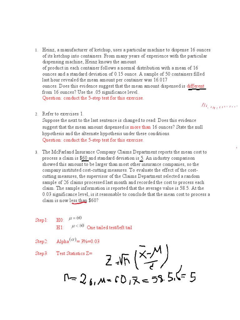 Different Question: Conduct The 5-Step Test For This Exercise | PDF ...