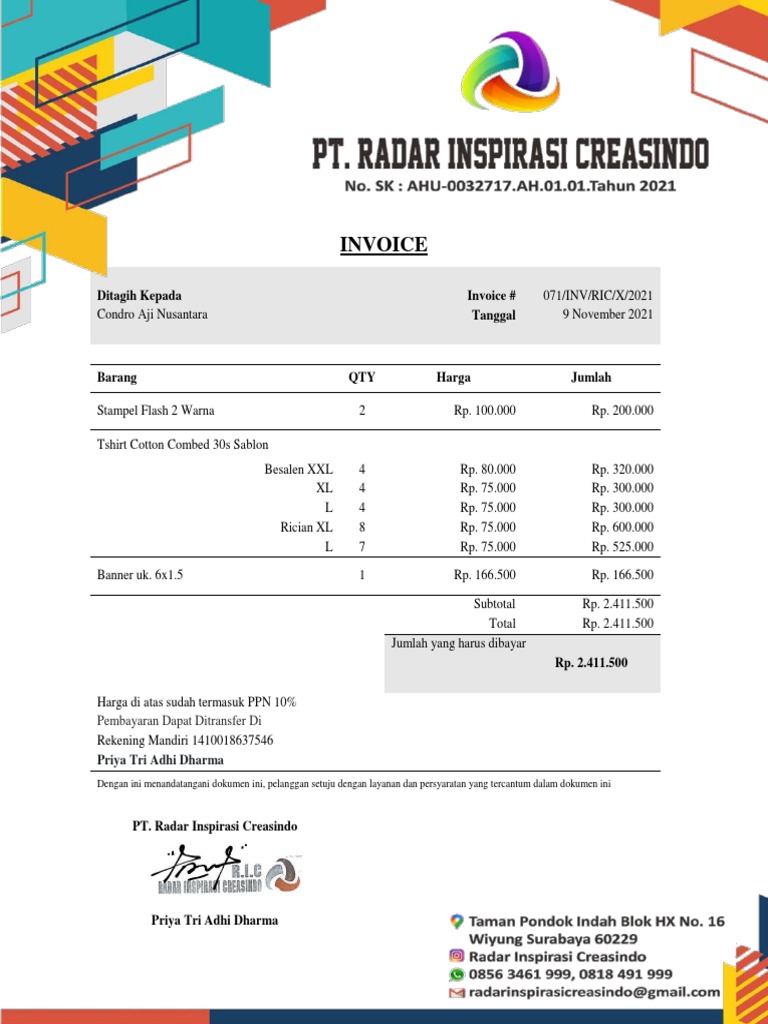Invoice Condro Aji Nusantara | PDF