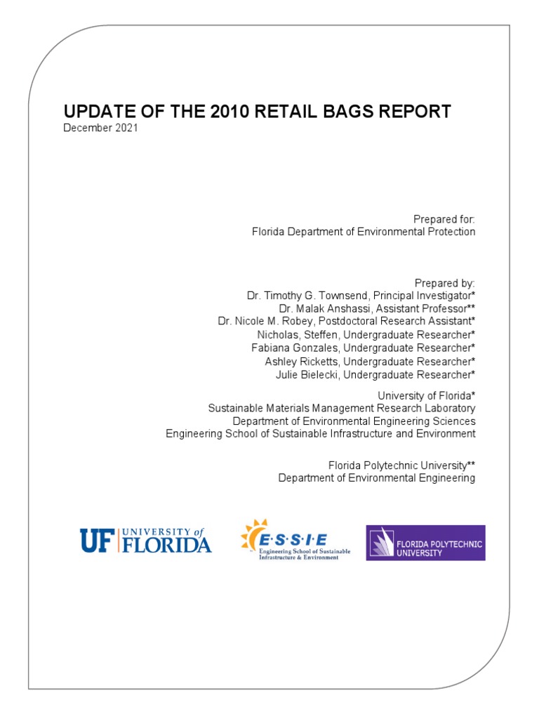 FDEP Plastic Bag Report | PDF | Reuse | Recycling