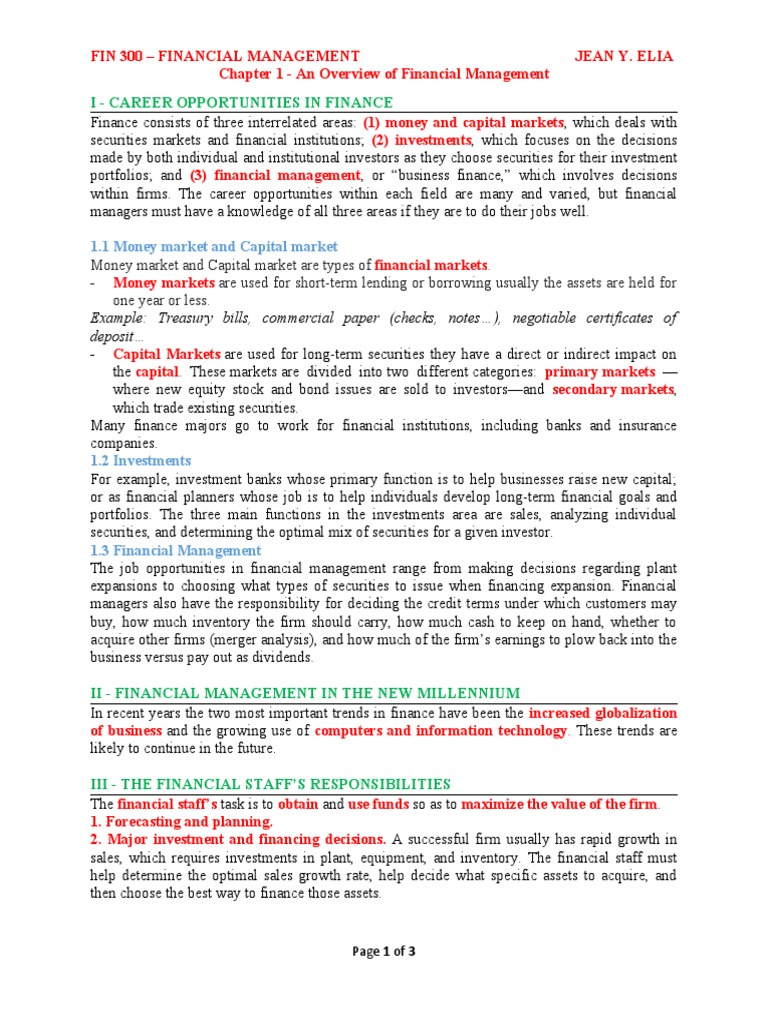 Chapter 1 - An Overview of Financial Management | PDF | Capital Market ...