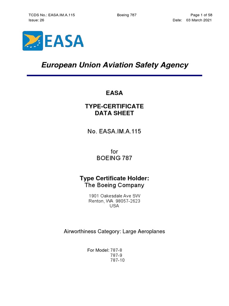 TCDS EASA IM A 115 B787 Issue 26 | PDF | Jet Fuel | Federal Aviation ...