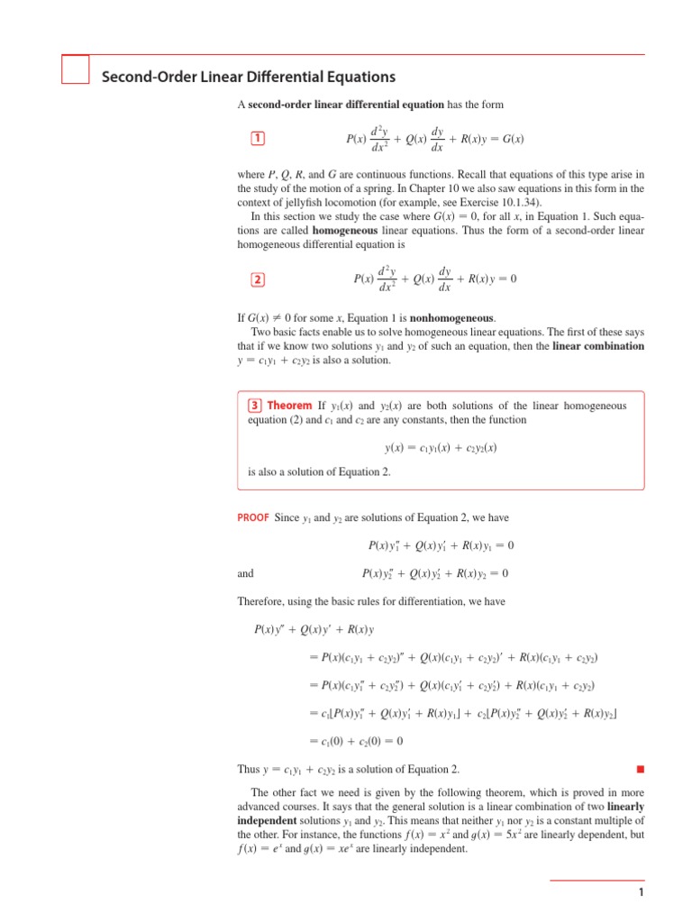 Second Order Linear Differential Equations | PDF | Differential ...