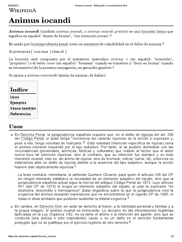 Animus Iocandi Término Jurídico | PDF | Derecho penal | Wikipedia