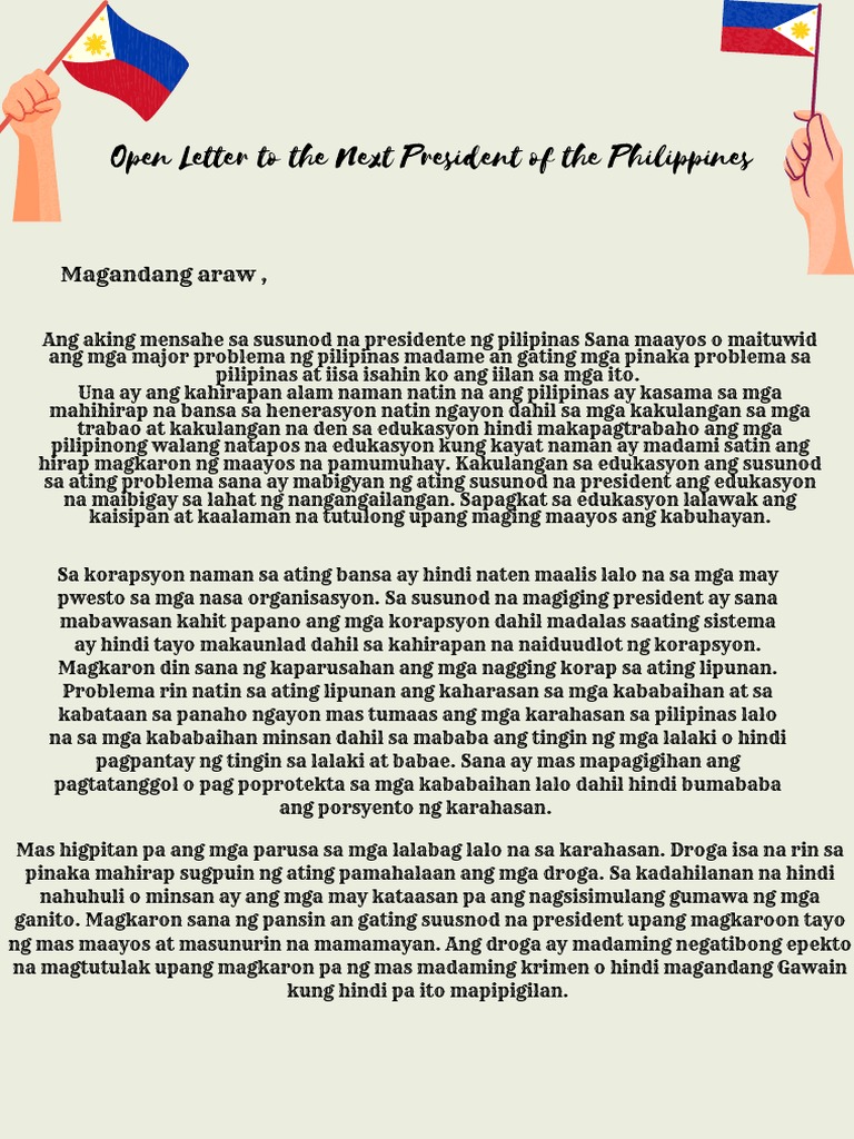 Open Letter To The Next President of The Philippines | PDF