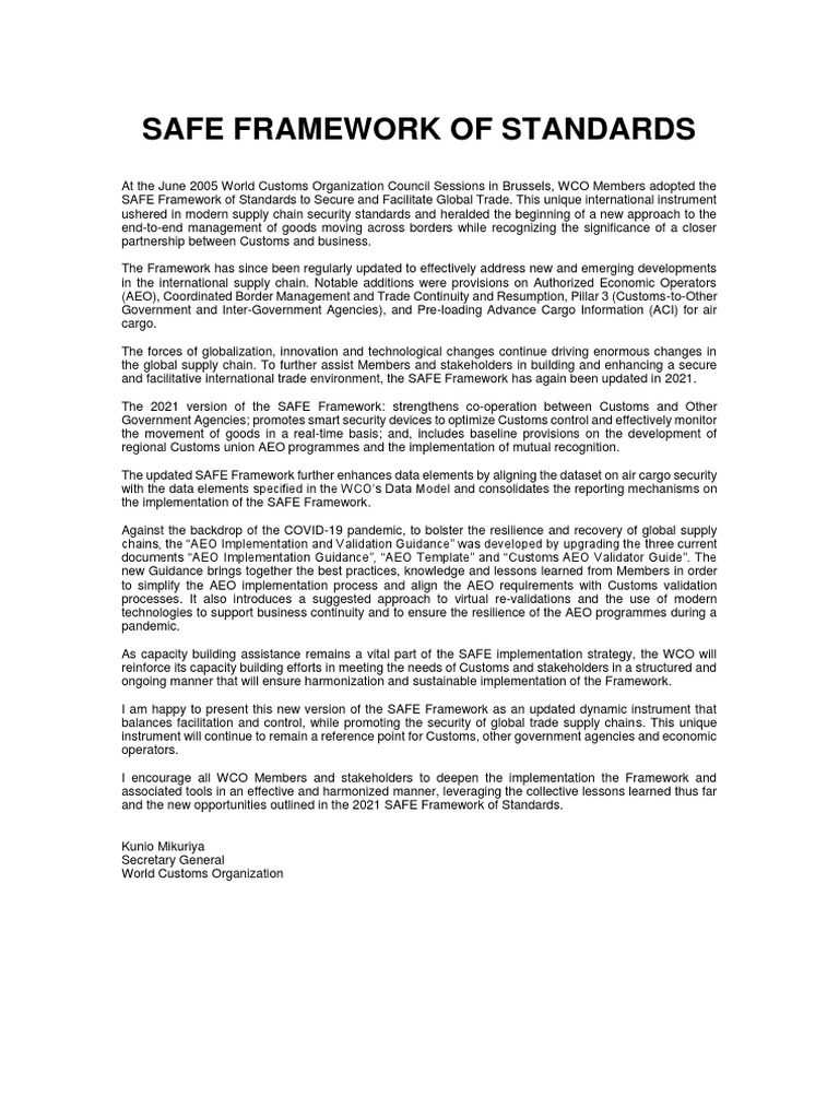 Safe Framework of Standards | PDF | Customs | Cargo