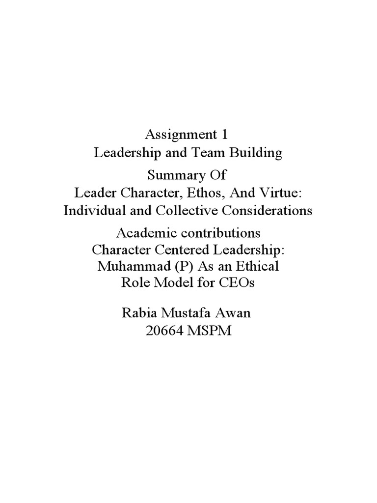 Assignment 1 Rabia Mustafa Awan 20664 MSPM | Download Free PDF | Leadership | Virtue