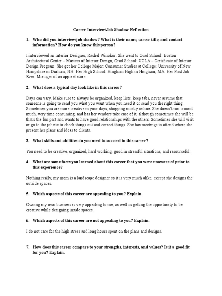 Done Lesson 3 - Career Interview-Job Shadow Reflection | PDF | Design ...