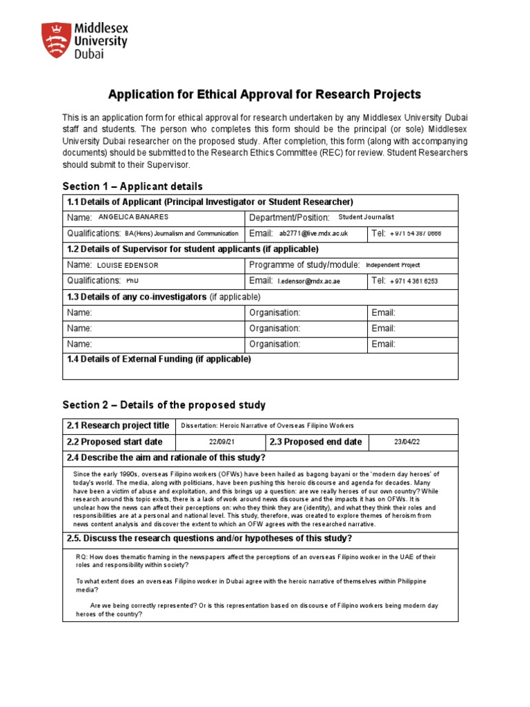 Ethical Approval Application for Research | PDF | Informed Consent ...