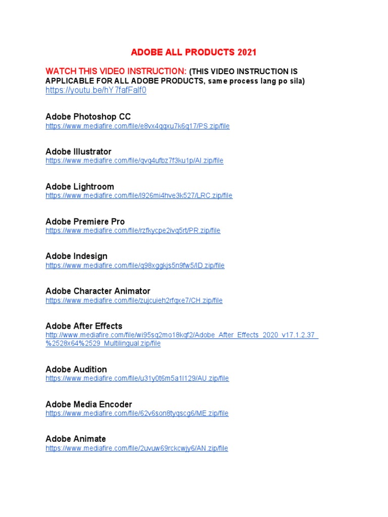 Adobe Products Download Links 2021 | PDF